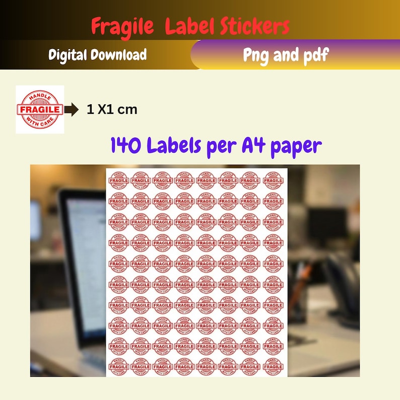 140 Small Fragile Stickers per A4 Page | Handle With Care Printable ...