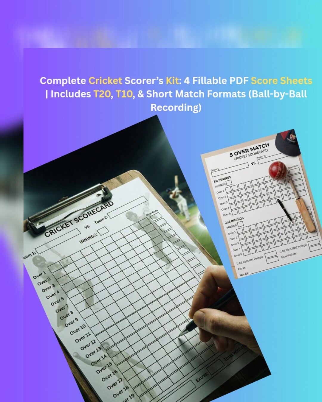 Ultimate Cricket Scoresheet Bundle (4-pack) Fillable PDF Scorecard ...