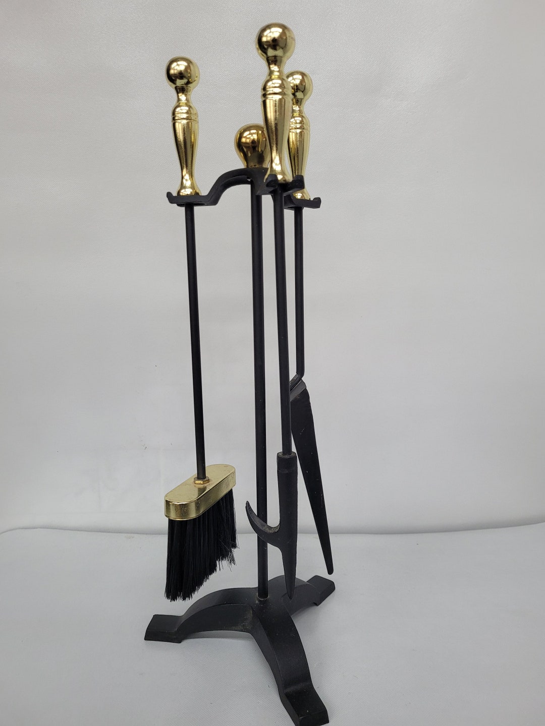 Vintage Small Fireplace Mantel Tools Shovel Poker Broom Cast Iron Black ...