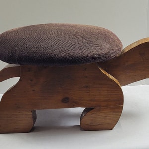Mid Century Turtle Shape Stool Wood & Cloth Vintage Footstool Folk Art ...