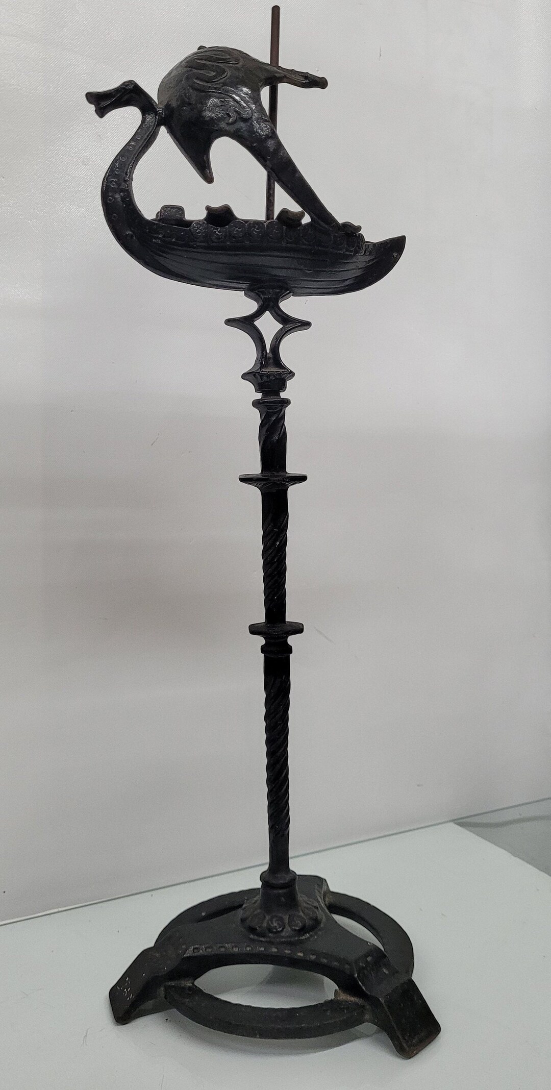 Vintage Free Standing Ashtray Smoking Pipes Cigarettes Viking Serpent ...