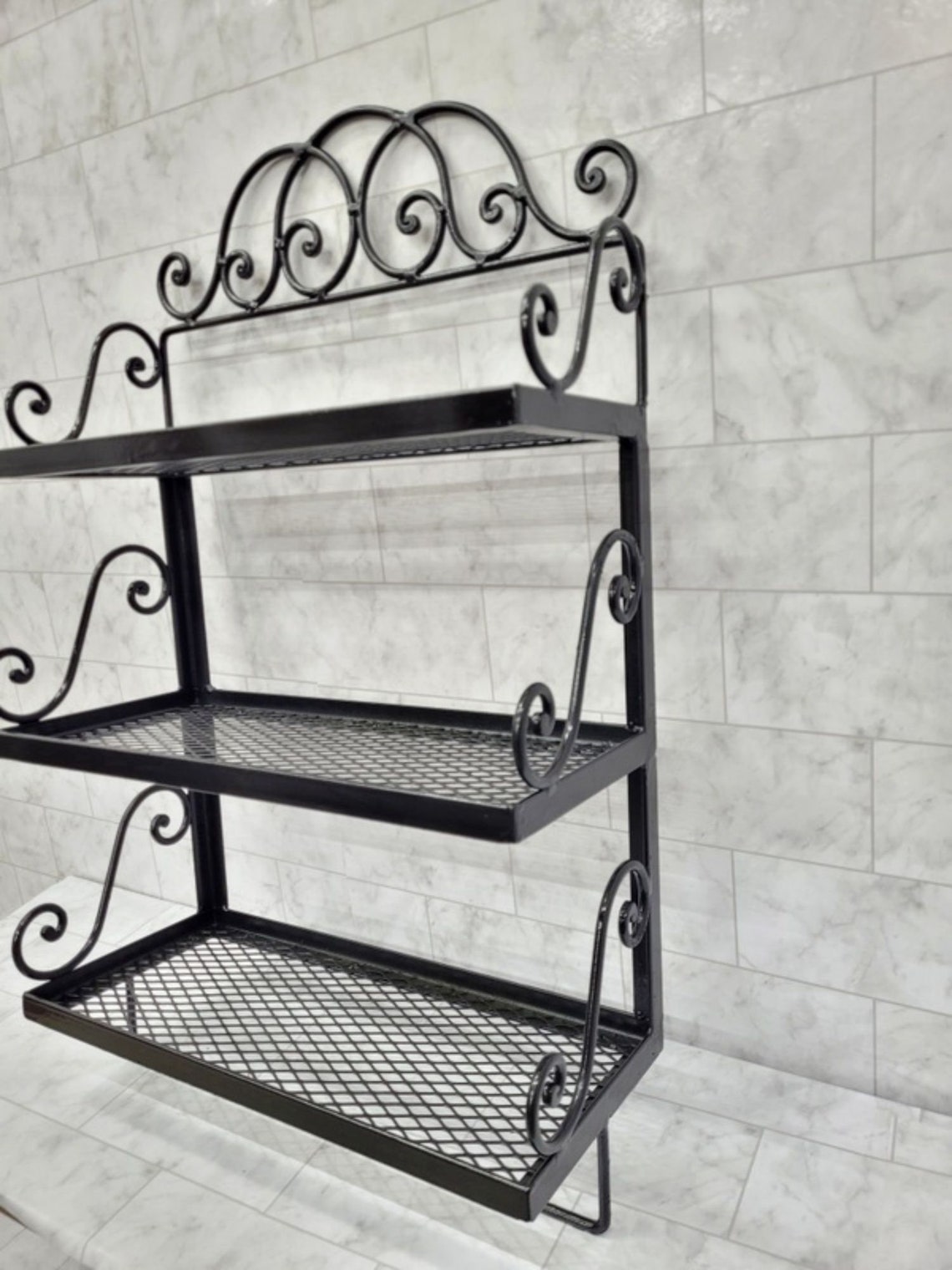 Vintage Black Wrought Iron 3 Shelf Wall Hanging Heavy Duty - Etsy