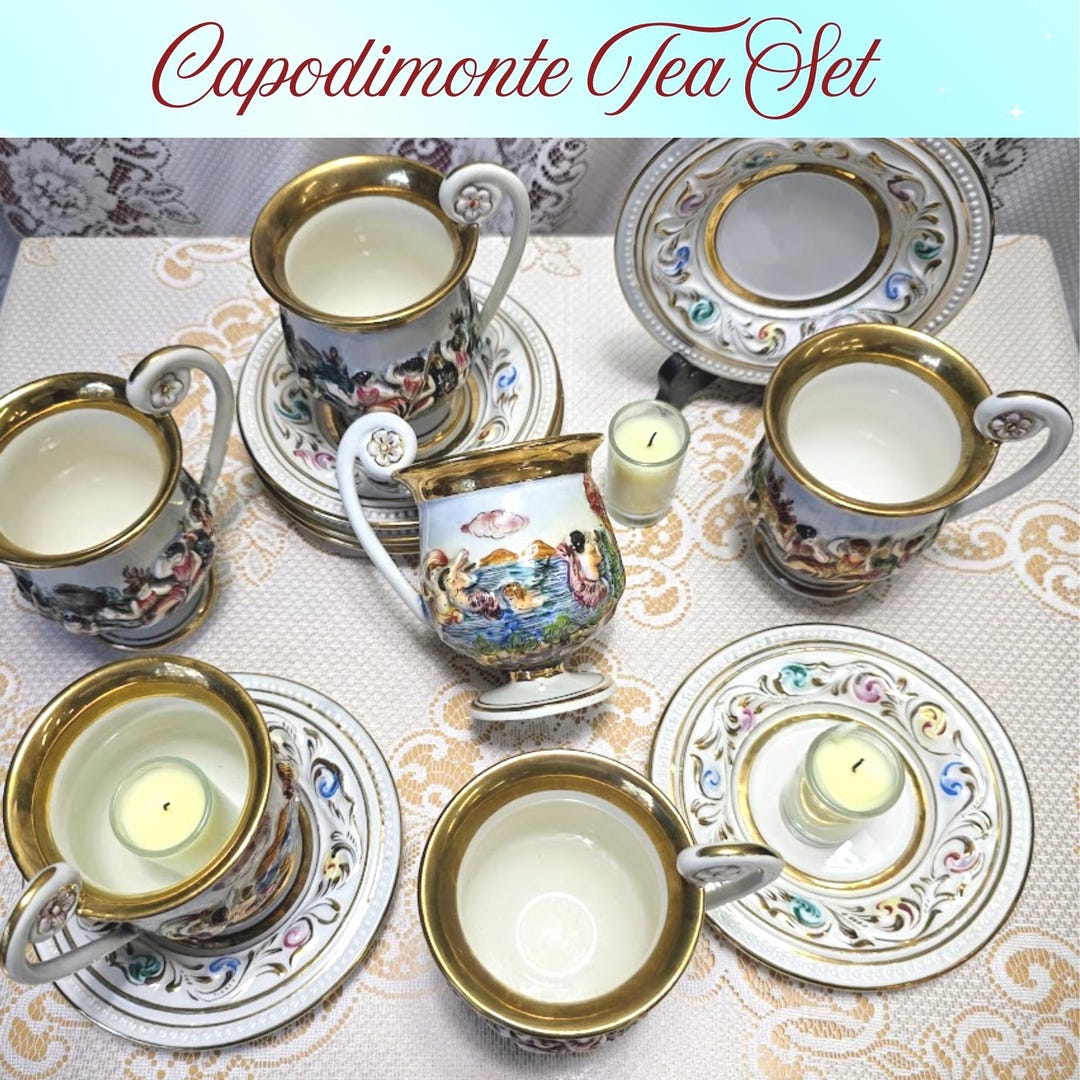 Vintage Capodimonte Tea Set Italian Porcelain Rococo Gilded Cups ...