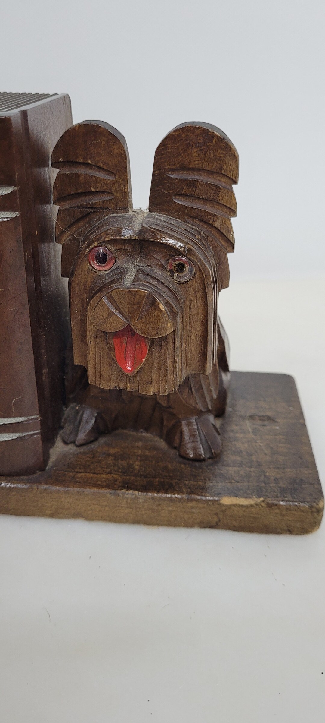 Vintage Wood Dog Yorkie Terrier Bust Bookends Hand Craved Arts Crafts ...