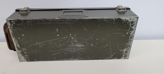 Vintage Industrial Green Metal File Box Army Train Le… - Gem