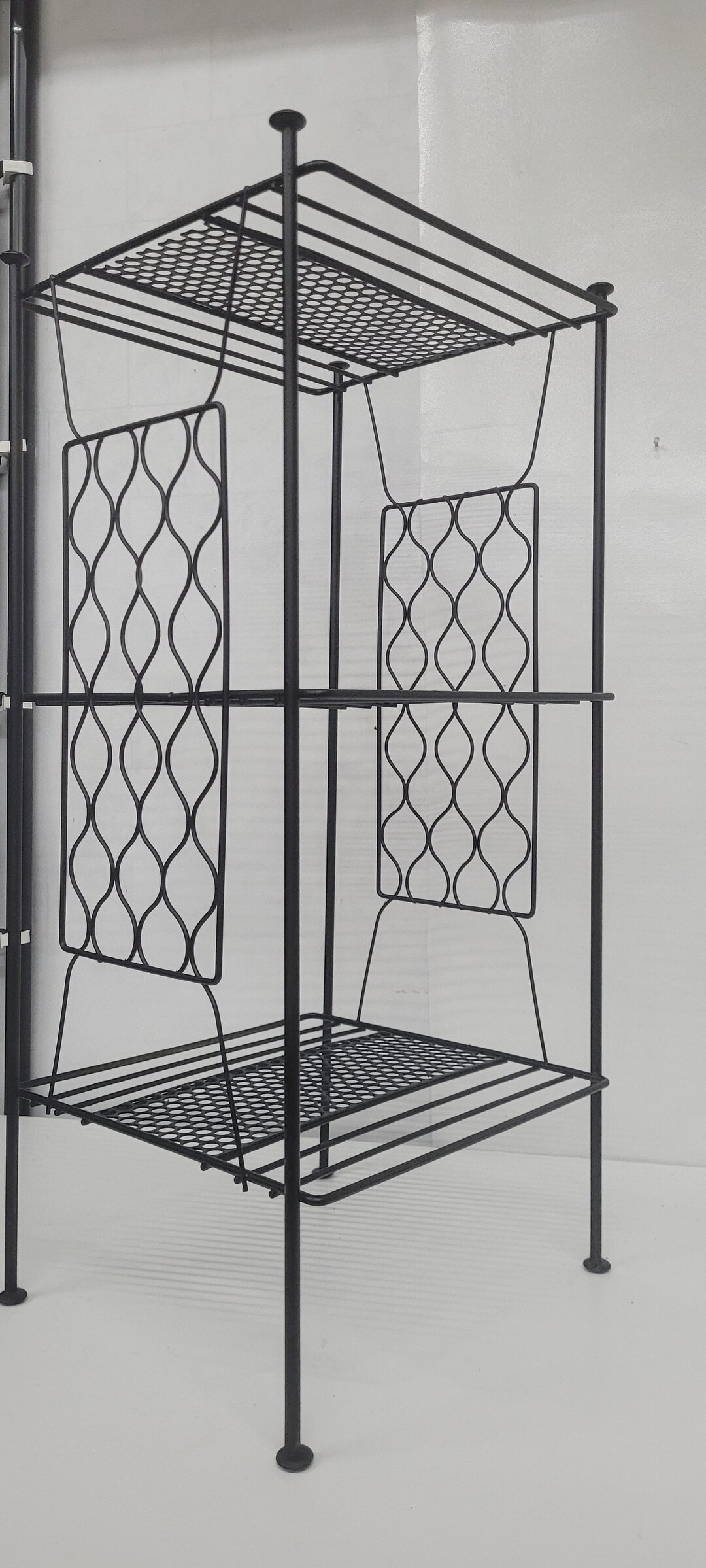 Mid Century Modern Accent Table Mesh Metal Atomic 2 Shelf Telephone ...