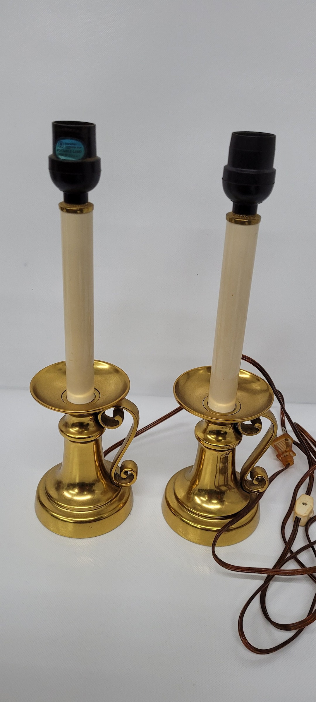 Vintage Brass Candlestick Table Lamps Buffet Gold Handled Pair of Lamps ...