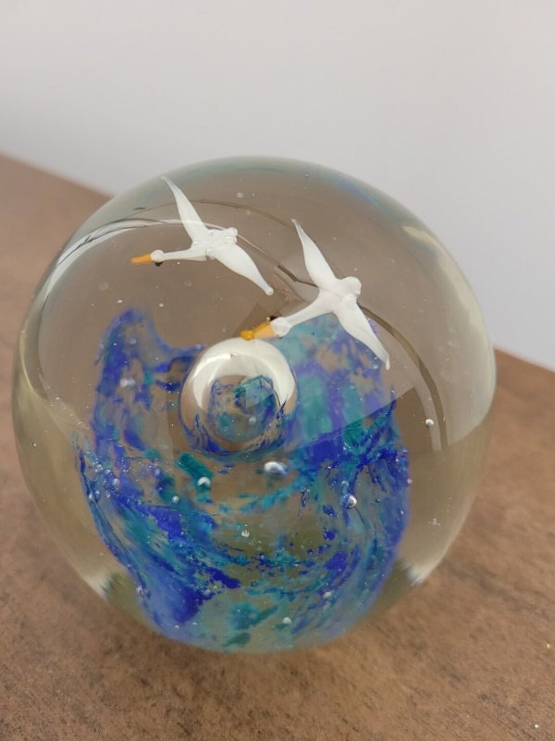Vintage Art Glass Ball Paperweight Seagulls Ducks Birds in Flight - Etsy