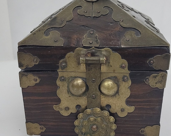 Antique Korean Seal Box Vintage Reproduction Hinged Pyramid Style Wood ...