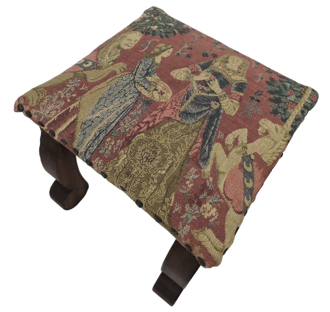 Vintage Round Footstool Pettie Point Wood Rustic Farmhouse Needlepoint ...