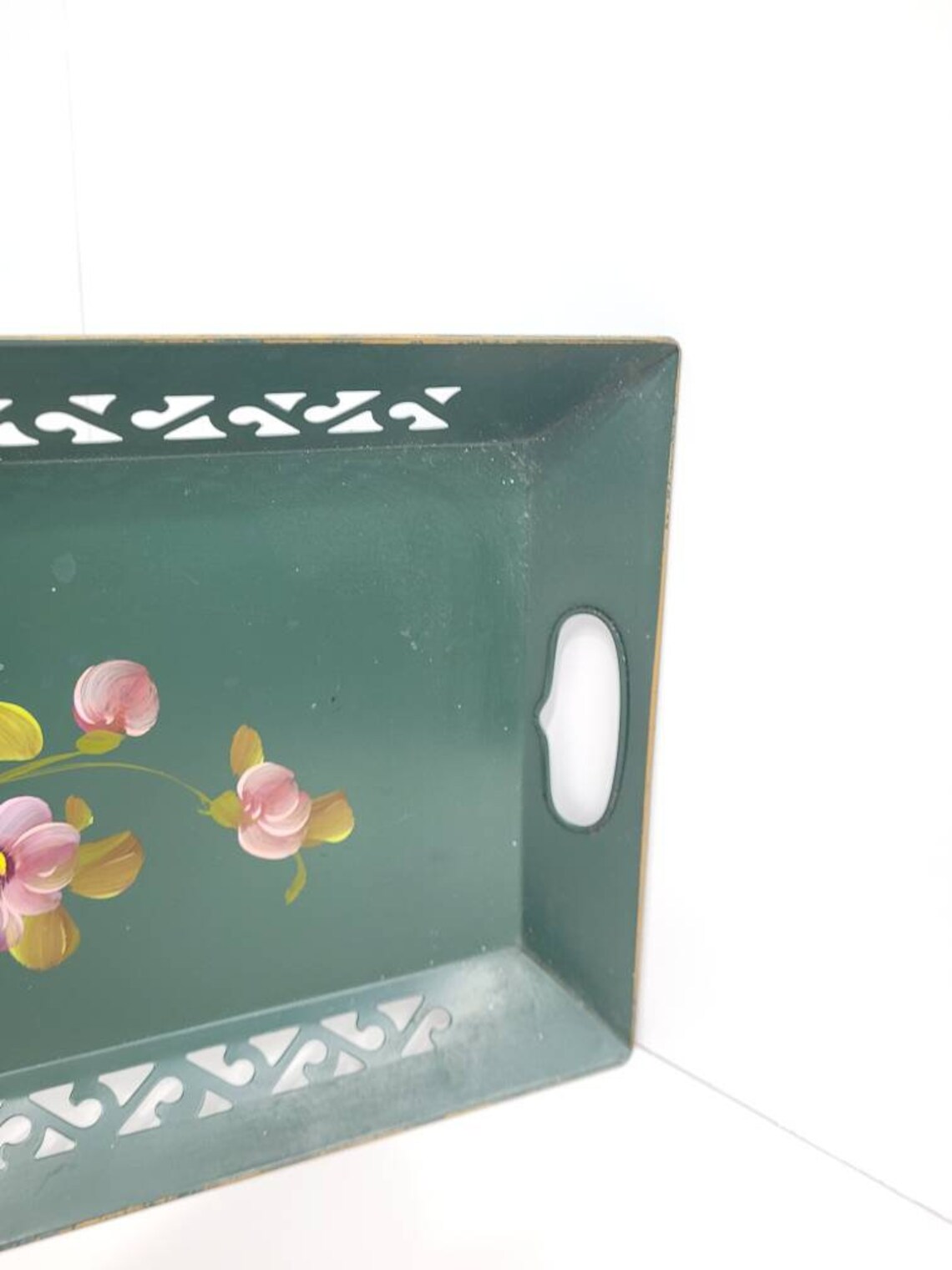 Vintage Tole Tray Oblong Dark Teal Floral Serving Tray Metal - Etsy