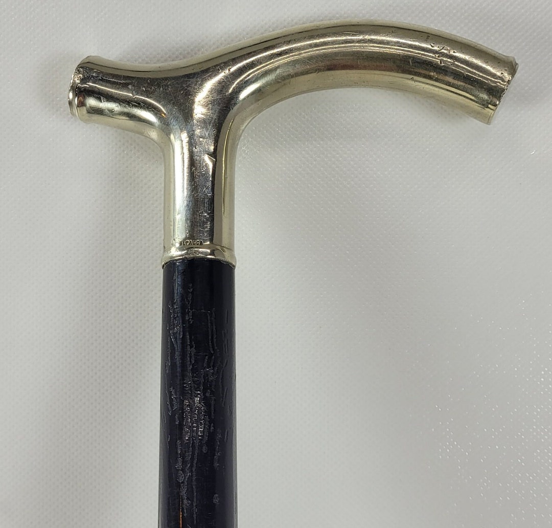 Vintage Silver Black Lacquered Wood Cane Walking Markers Mark Alpacca ...