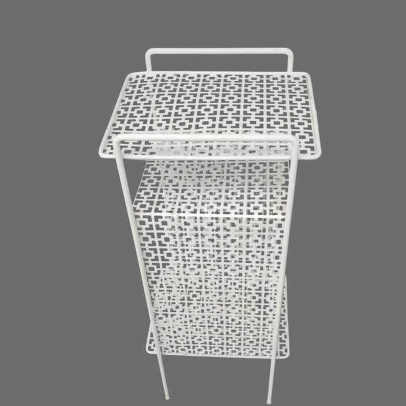 Mid Century Modern Retro Telephone Stand White Metal Phone Table Accent ...