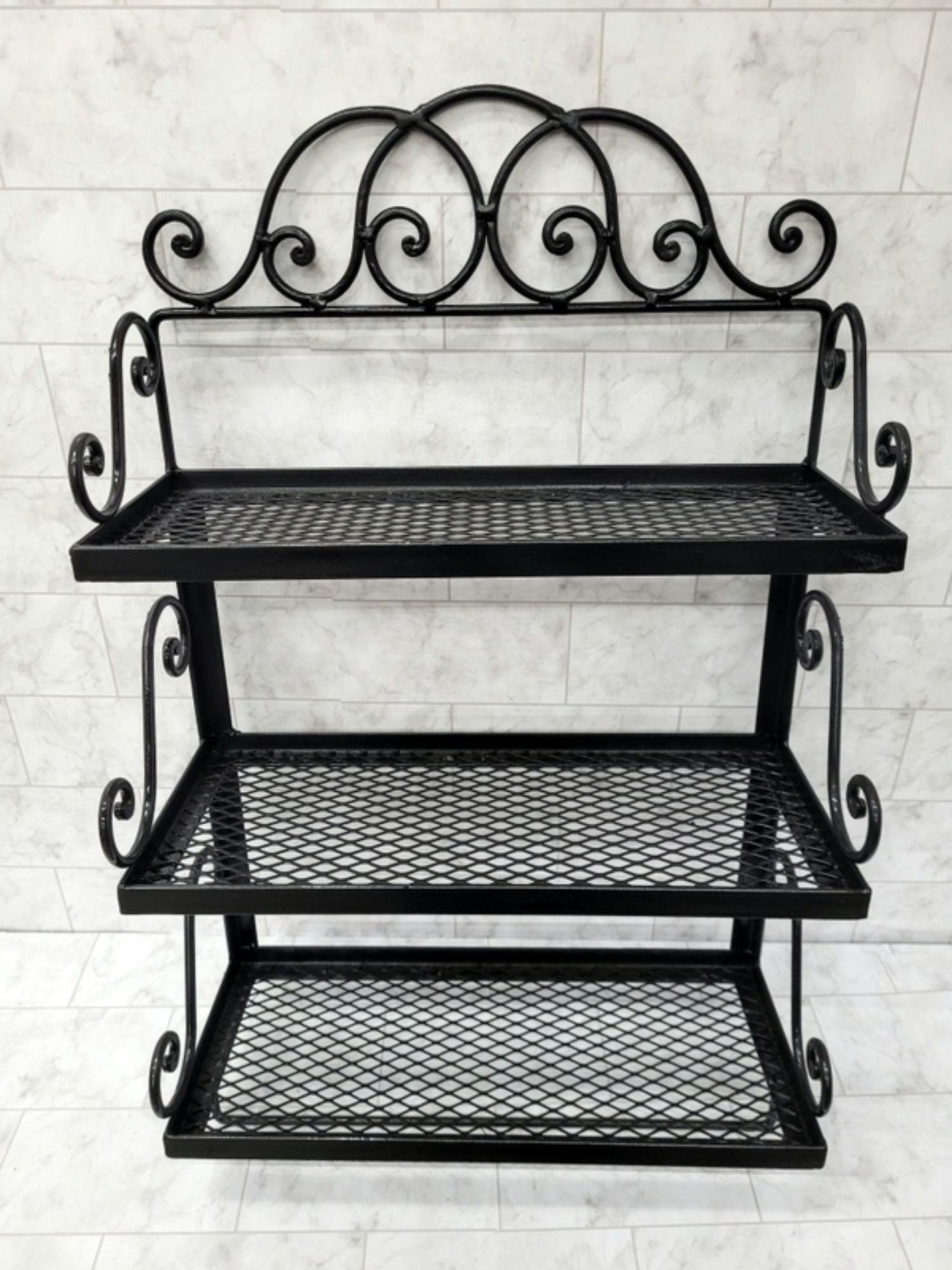 Vintage Black Wrought Iron 3 Shelf Wall Hanging Heavy Duty - Etsy