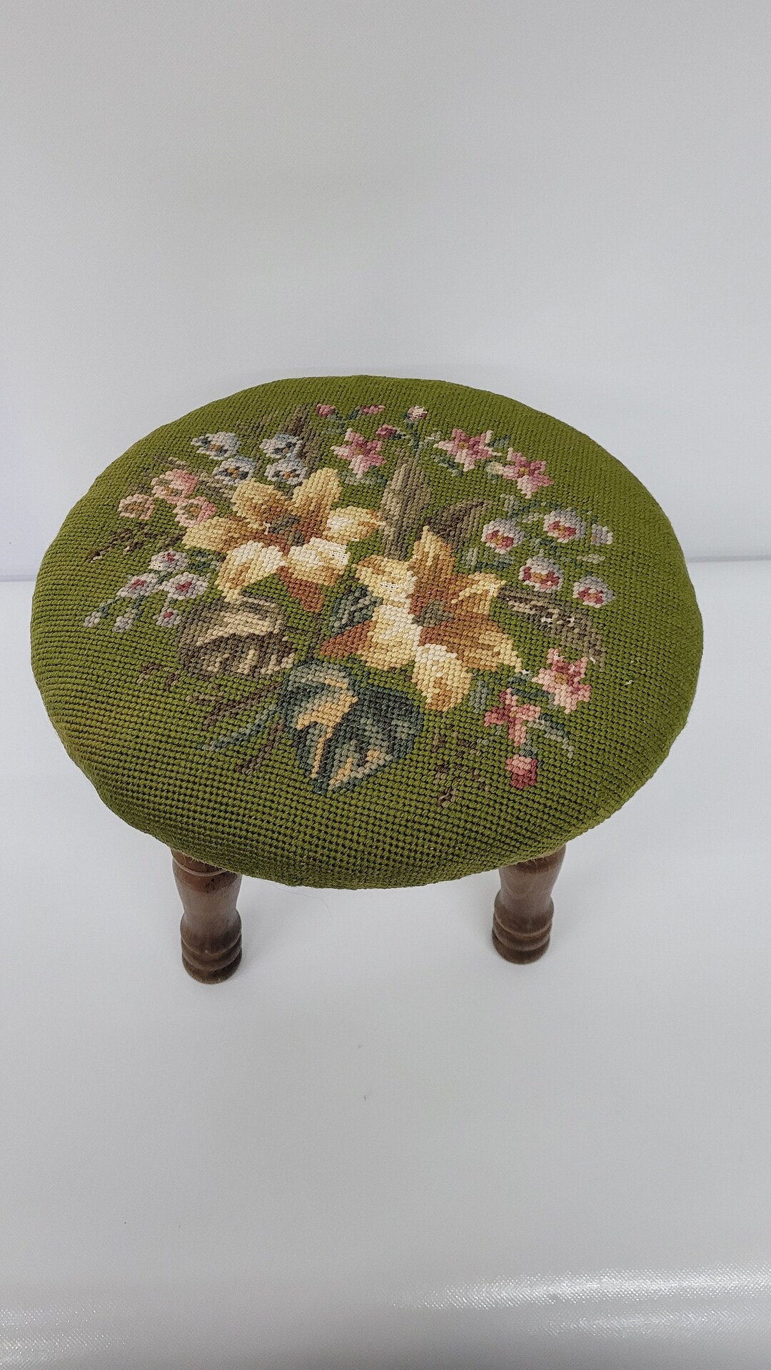 Vintage Botanical Footstool Pettie Point Wood Rustic Farmhouse ...