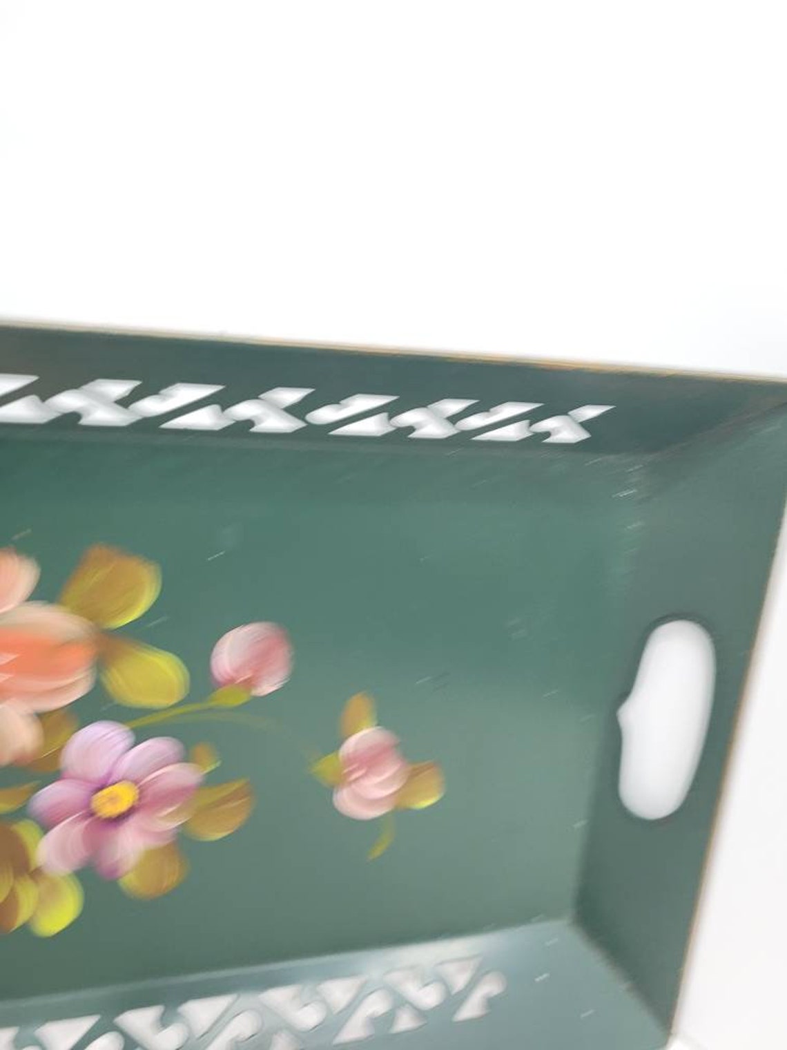 Vintage Tole Tray Oblong Dark Teal Floral Serving Tray Metal - Etsy