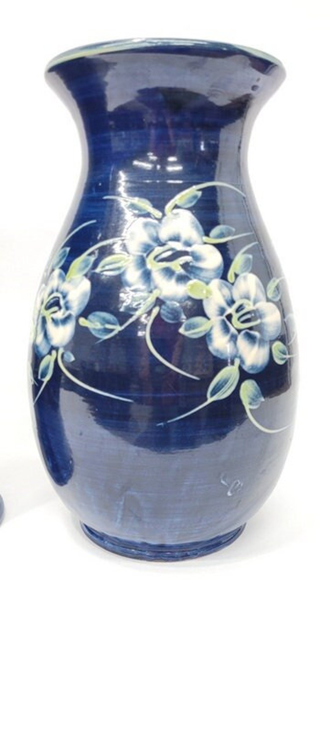 Vintage Blue French Flower Vase Hand Painted Terracotta Art Pottery ...