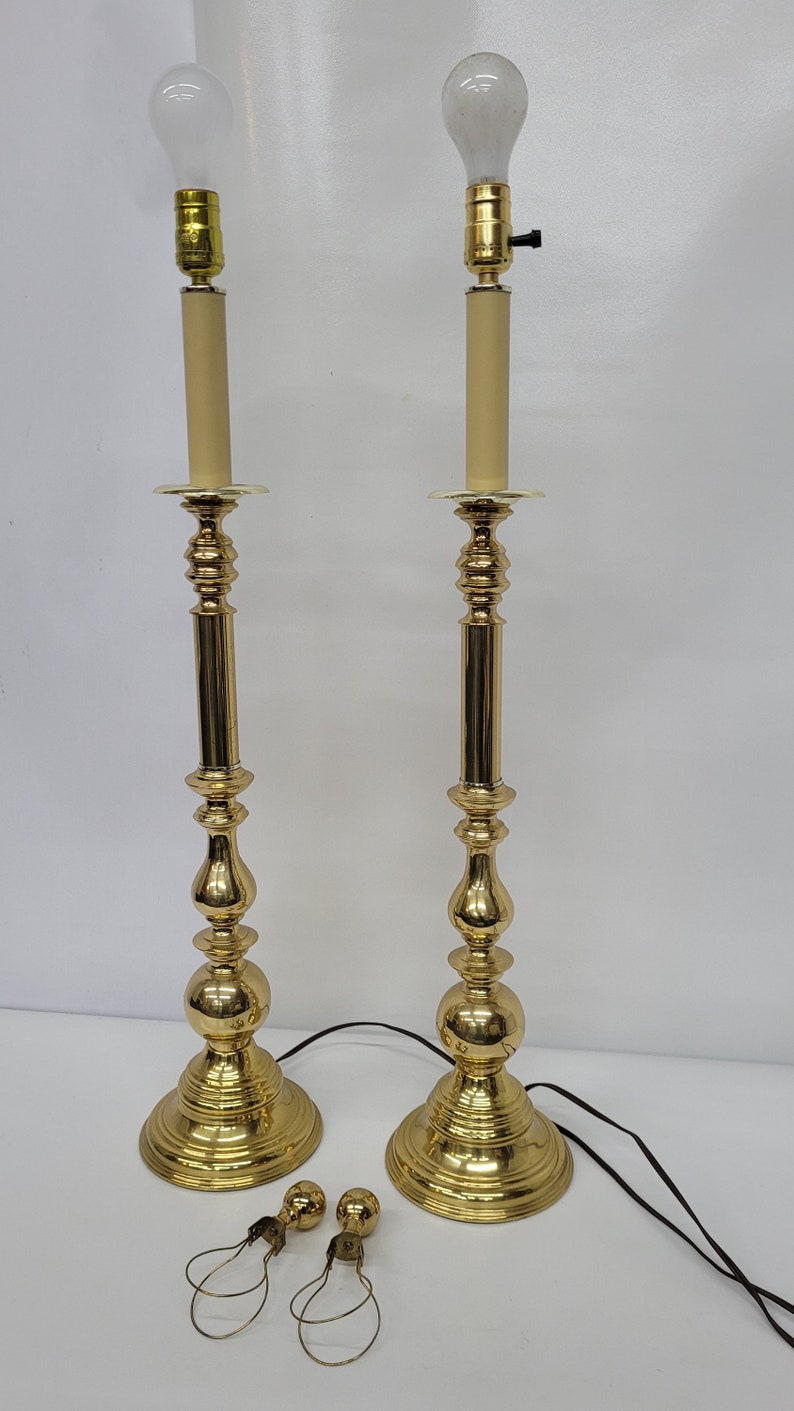 Vintage Brass Candlestick Table Lamps Buffet Gold Tall Slender - Etsy