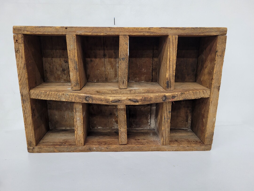 Antique Primitive Wood Box Wall Hanging Display Divided Compartments ...