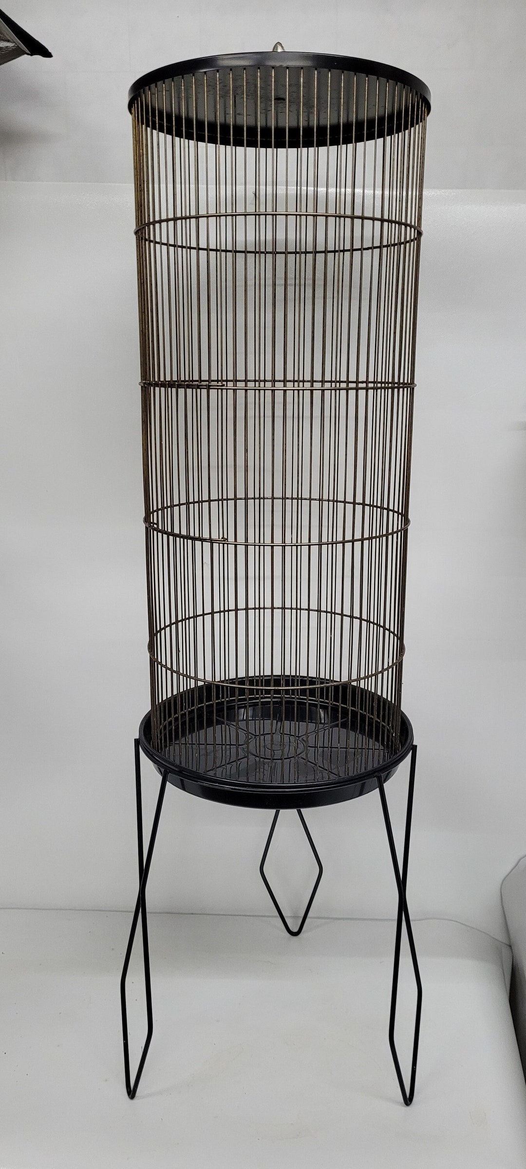 Mid Century Modern Hendryx Cylinder Bird Cage Stand Hairpin Legs Black ...