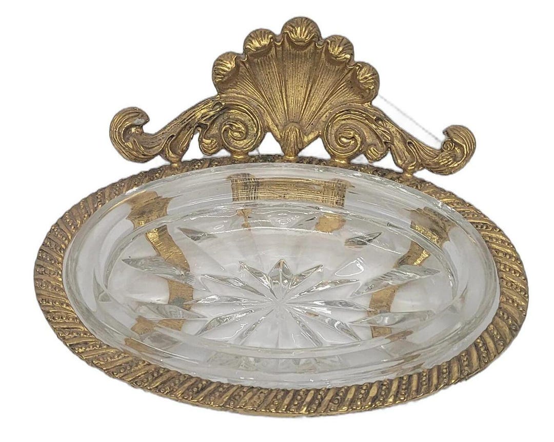 Vintage Clam Shell Soap Dish Gold Gilt Hollywood Regency Crystal Glass ...