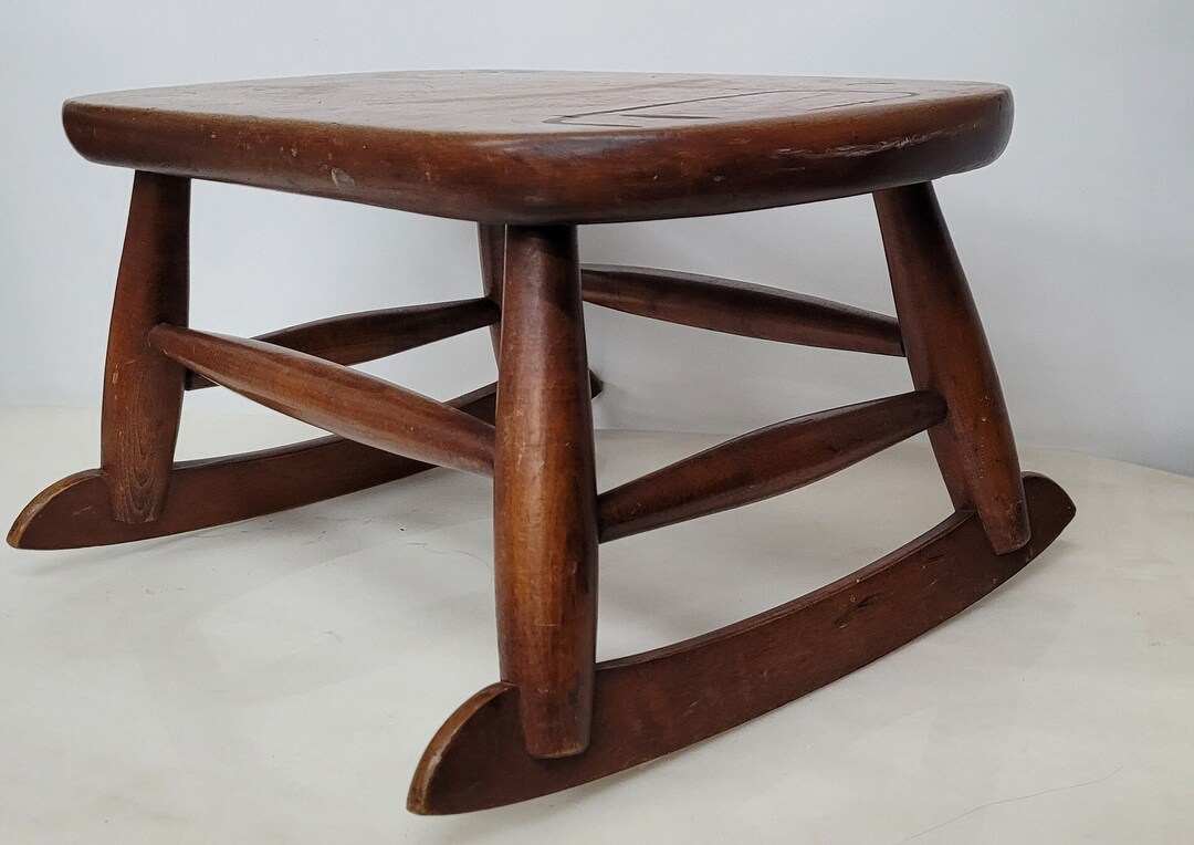 Vintage Wood Rocking Footstool Country Farmhouse Home Decor Wooden ...