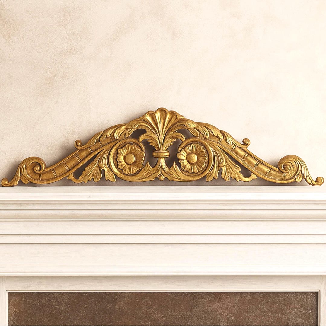 Vintage Gilt Mirror Crest Pediment 33.5” Baroque Acanthus Rosette Wall ...