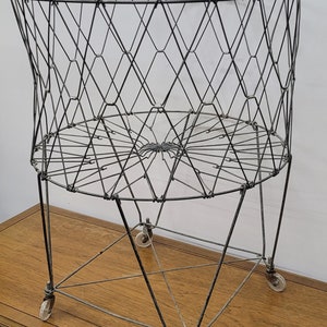 Antique Wire Basket Collapsible Laundry Rolling Cart Folding Round ...