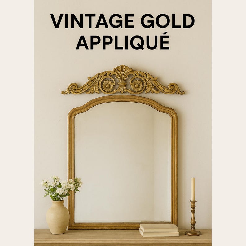 Vintage Gilt Mirror Crest Pediment 33.5” Baroque Acanthus Rosette Wall ...