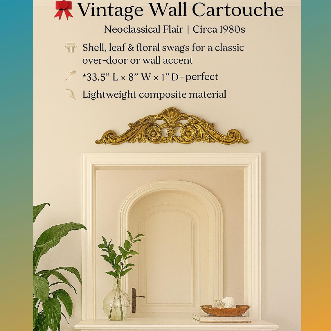 Vintage Gilt Mirror Crest Pediment 33.5” Baroque Acanthus Rosette Wall ...