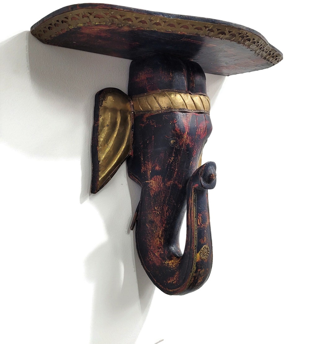 Artisan Hand Crafted Unique Wood Wall Sconce Elephant Shelf Brass ...