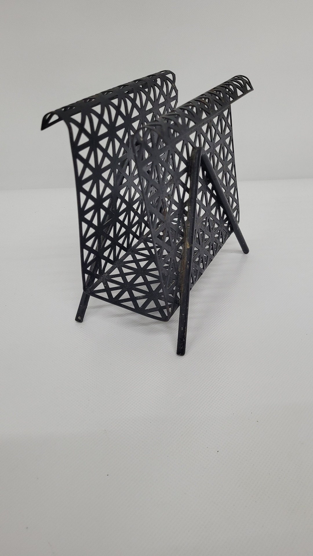 Mid Century Modern Mesh Metal Display Counter Top Holder Napkin Letter ...