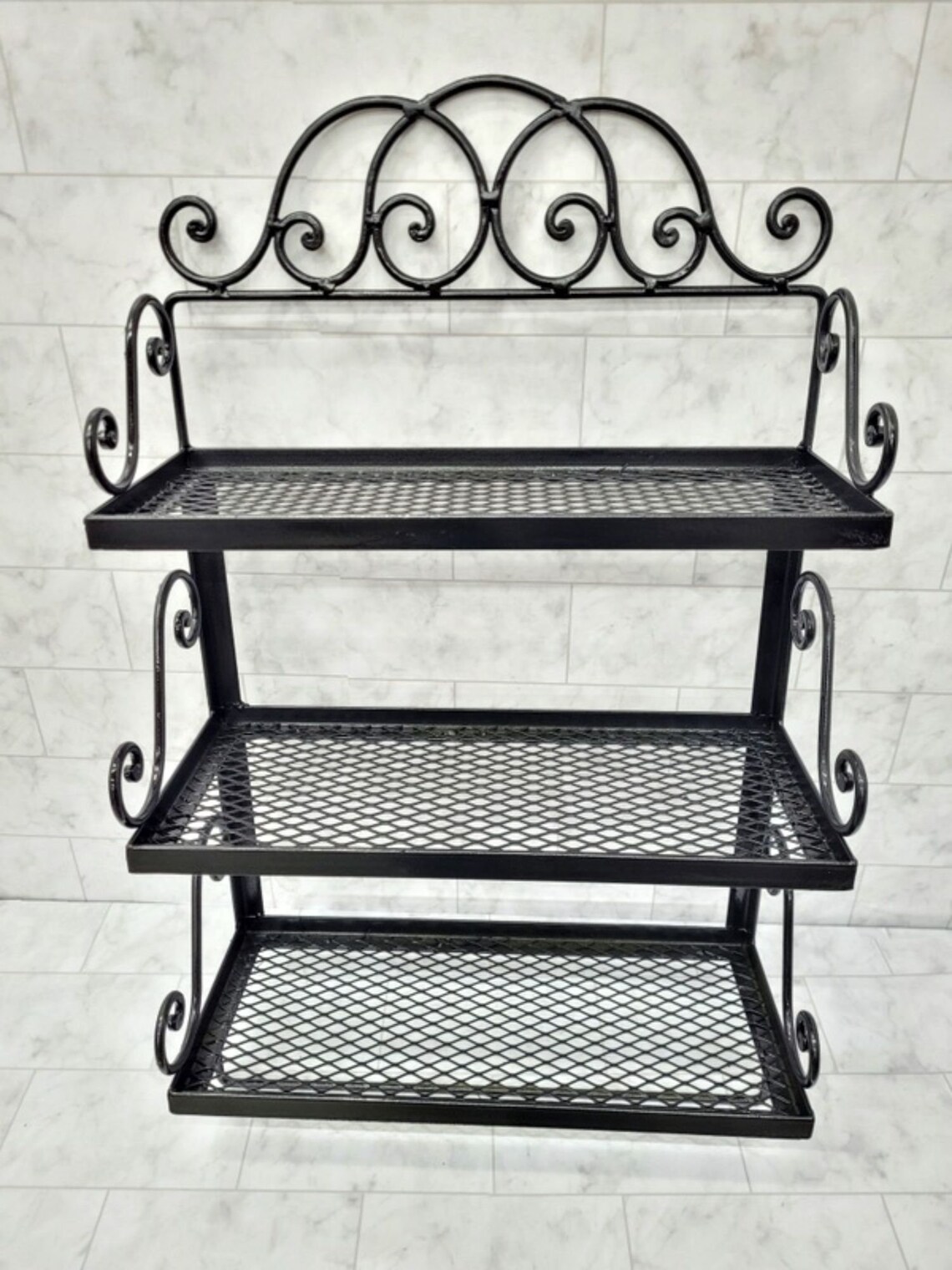 Vintage Black Wrought Iron 3 Shelf Wall Hanging Heavy Duty - Etsy