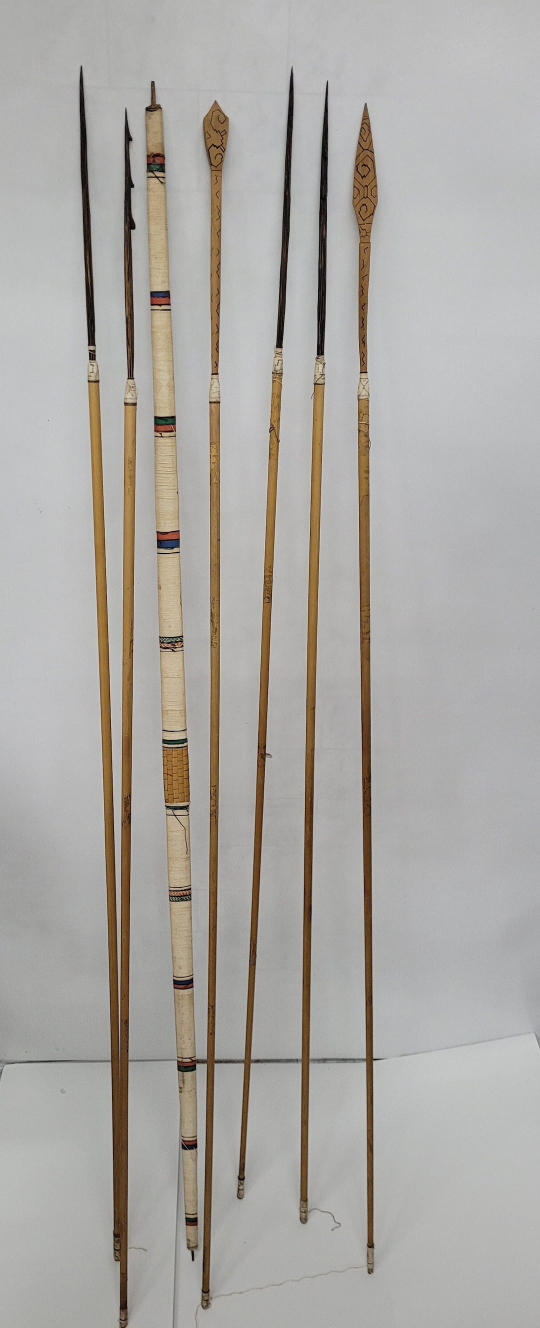 Vintage Primitive Bow Arrows Spears Tribal Hand Craved Bamboo Wrapped ...