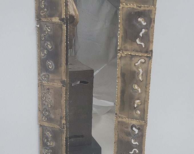 Vintage Brutalist Long Narrow Rustic Frame Wall Art Hanging Mirror Jere ...