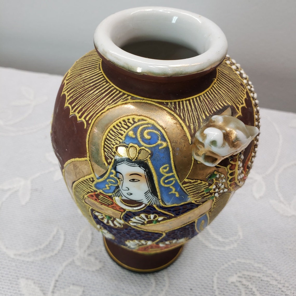 Vintage Japanese Vases With Geisha and Dragon Hand Painted - Etsy