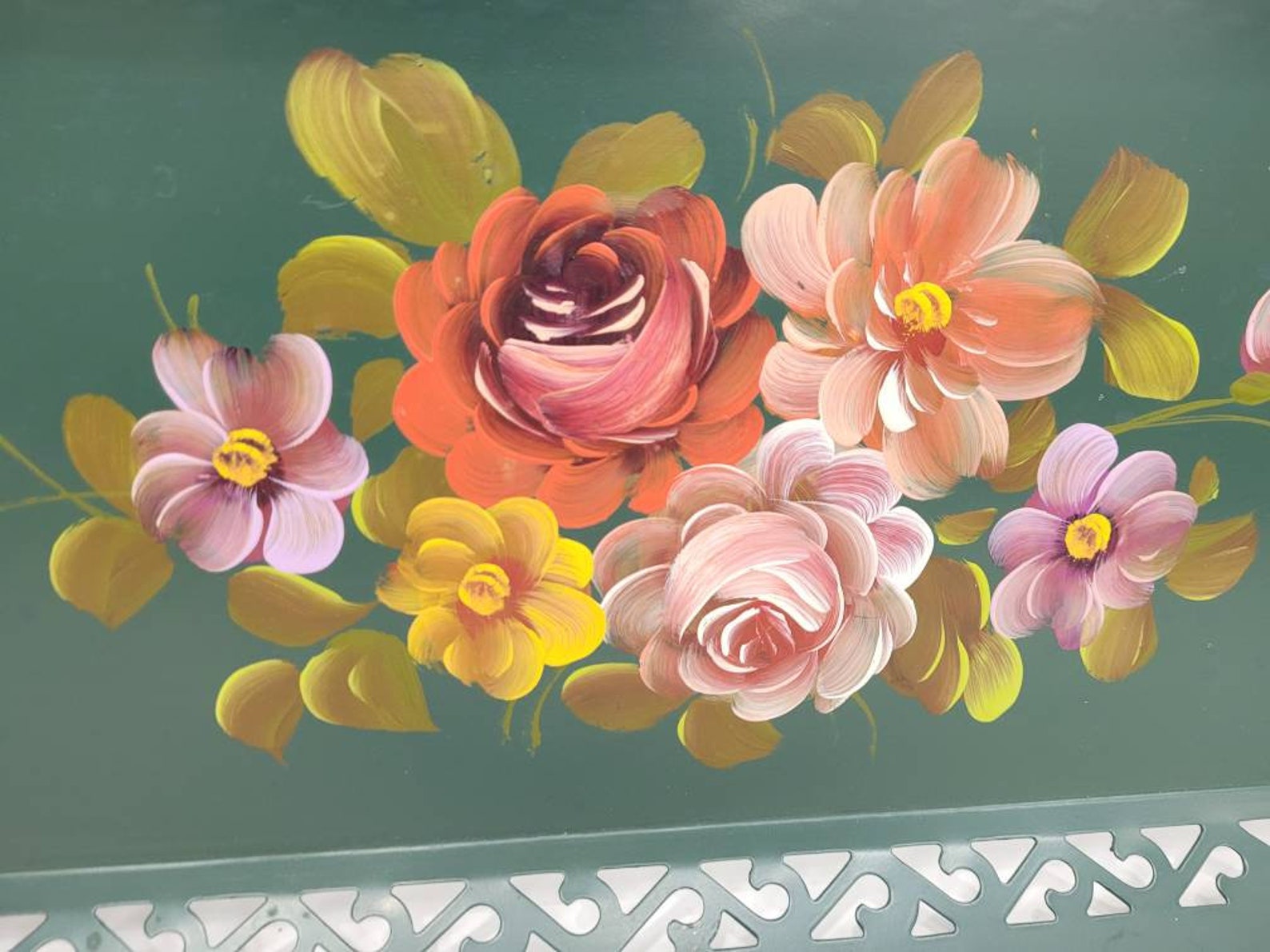 Vintage Tole Tray Oblong Dark Teal Floral Serving Tray Metal - Etsy