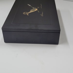 Vintage Mid Century Black Road Runner Bird Cigar Box Vanity Hinged ...