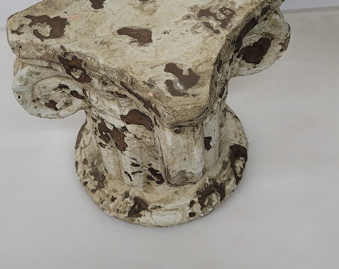 Vintage Clay Column Riser Display Table Top Pillar White Chippy Paint ...