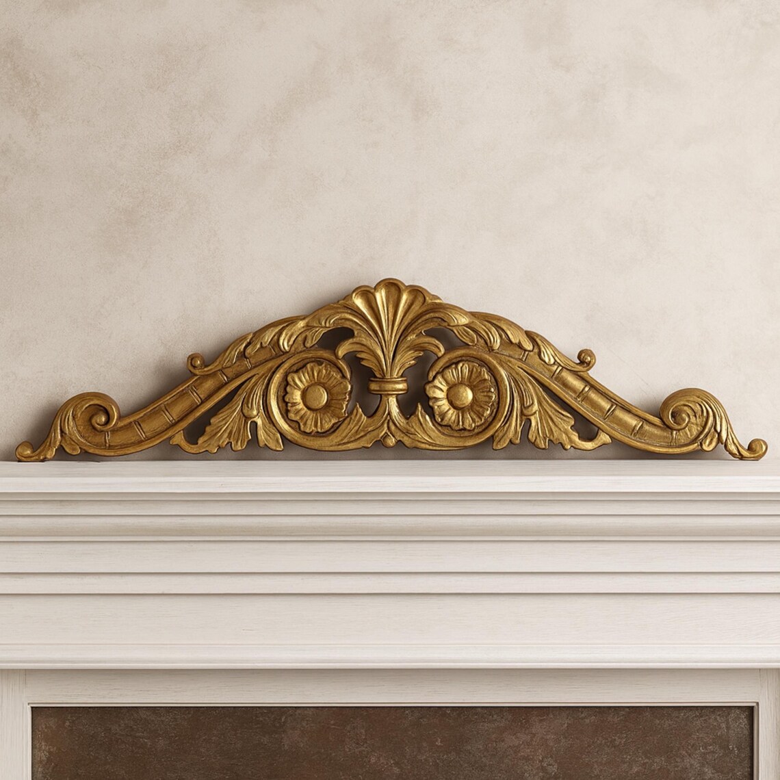 Vintage Gilt Mirror Crest Pediment 33.5” Baroque Acanthus Rosette Wall ...