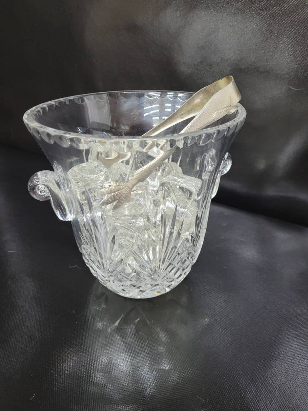 Vintage Crystal Cut Glass Ice Bucket Set Crystal Ice Cubes and Aluminum ...
