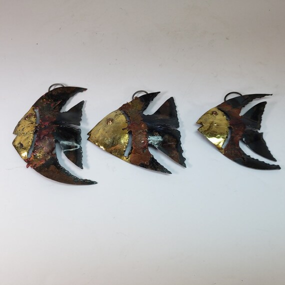 Vintage Metal Art Enamel Fish Sculpture In Aquarium Curtis Jere Style ...