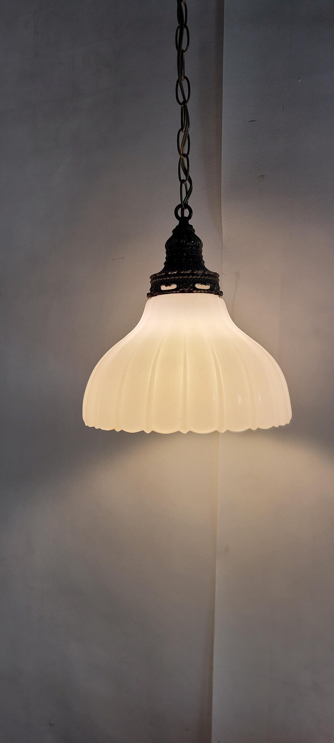 Art Deco Hanging Plug in Pendant Lamp Milk Glass Shade Ceiling Light ...