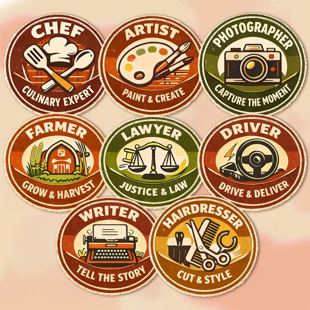 Retro Profession Badge PNG Bundle, Vintage Job Sticker Clipart ...