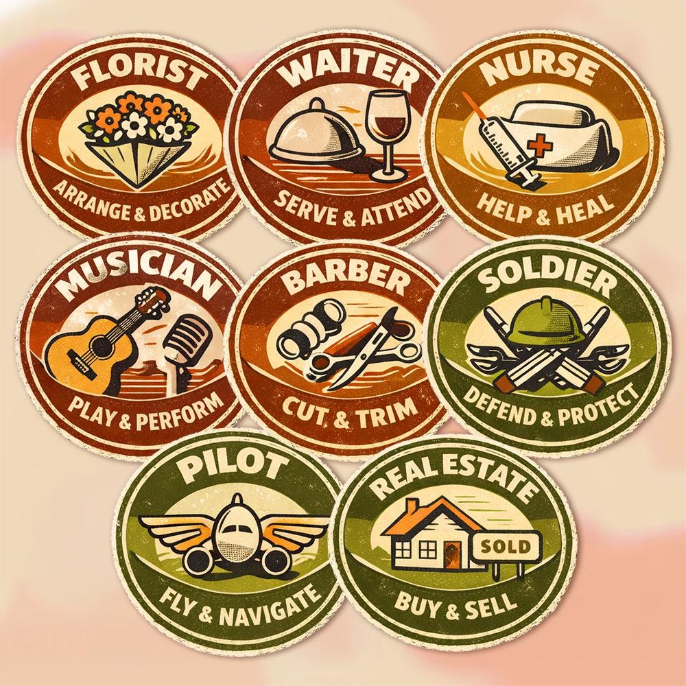 Retro Profession Badge PNG Bundle, Vintage Job Sticker Clipart ...