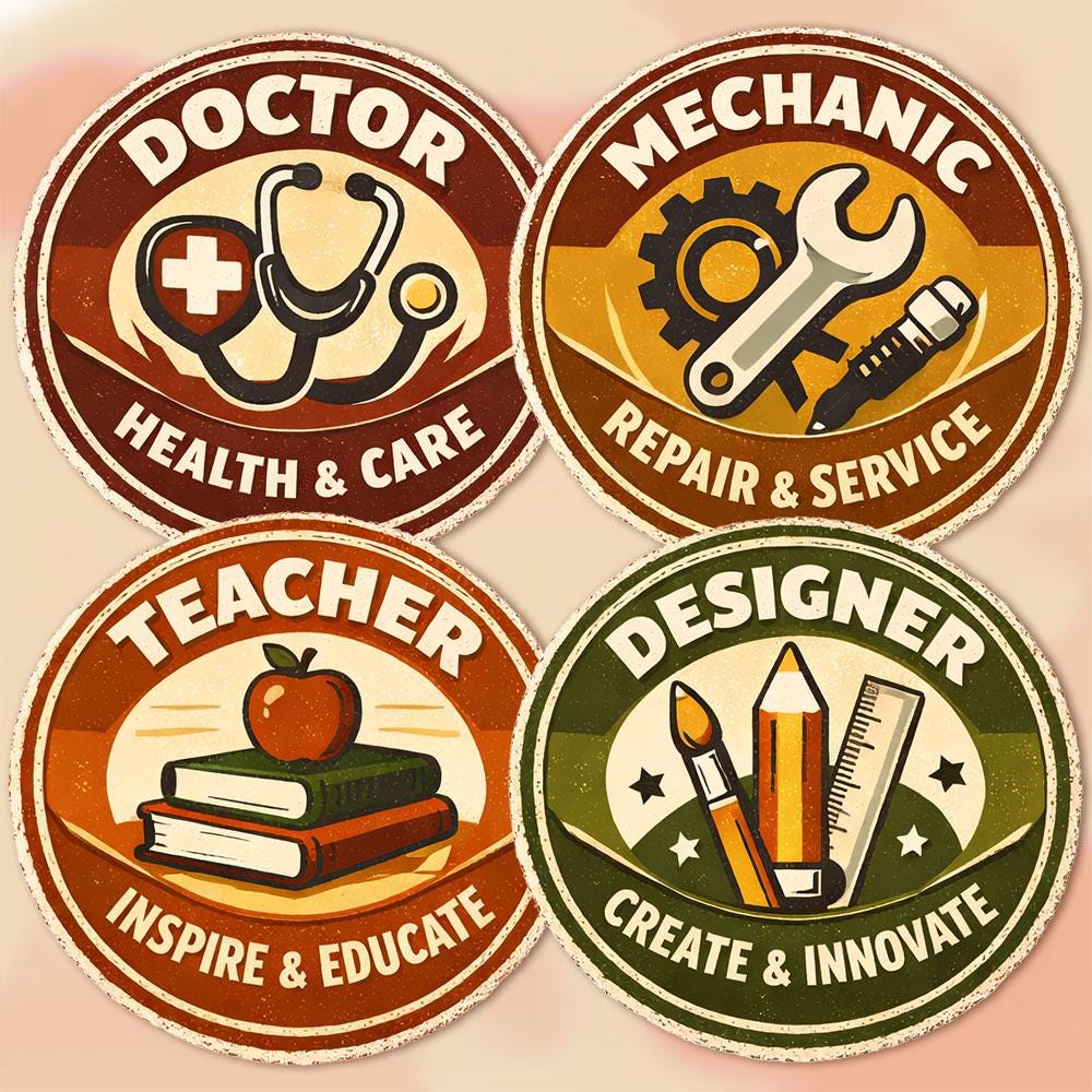 Retro Profession Badge PNG Bundle, Vintage Job Sticker Clipart ...
