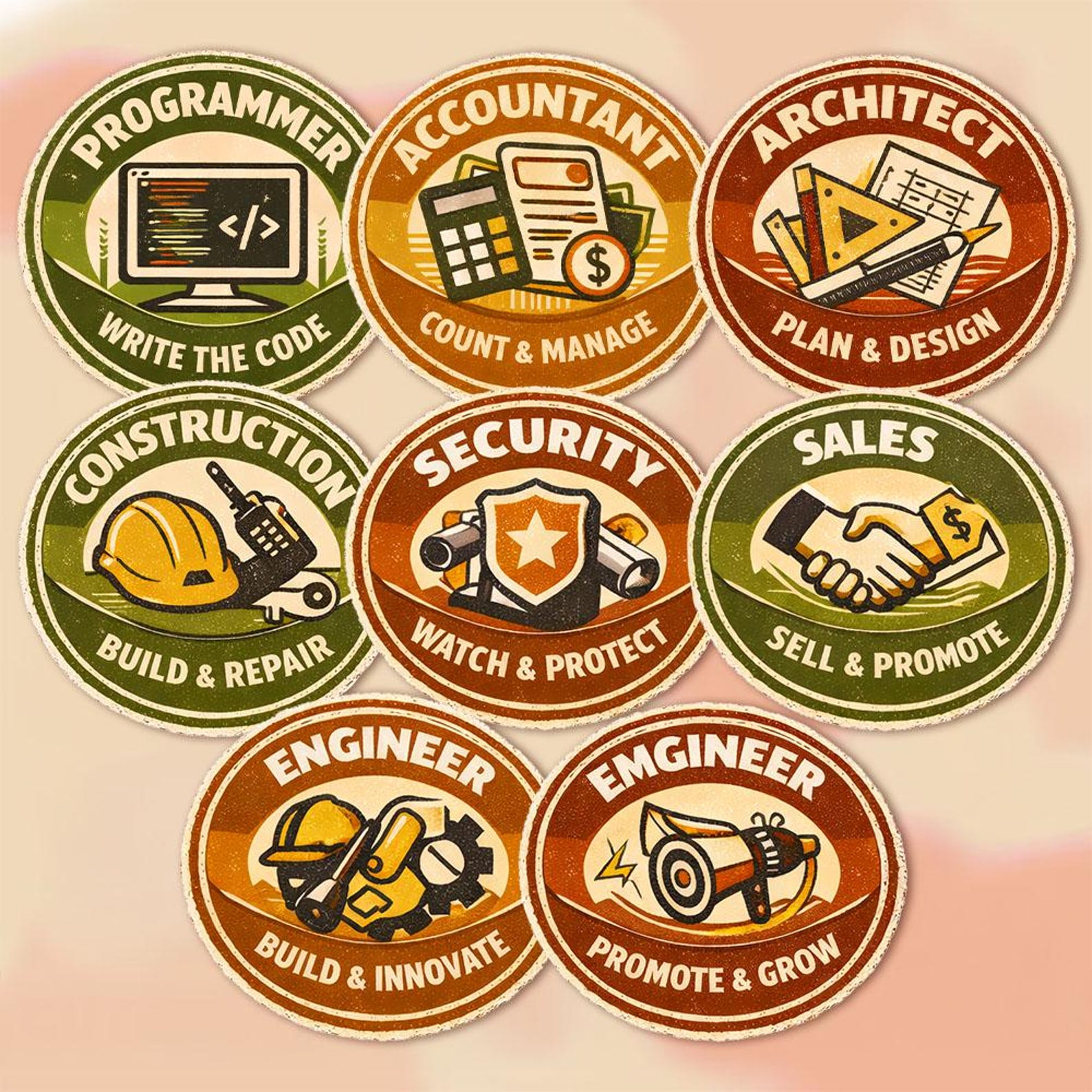 Retro Profession Badge PNG Bundle, Vintage Job Sticker Clipart ...