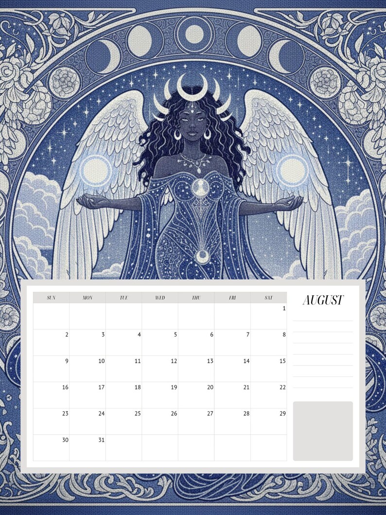 Art Nouveau Moon Goddess Calendar 2026, Celestial Wall Calendar Digital ...