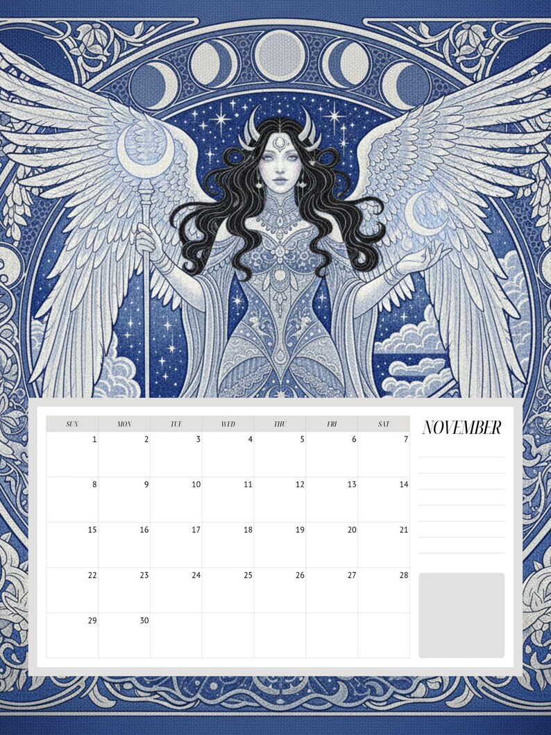 Art Nouveau Moon Goddess Calendar 2026, Celestial Wall Calendar Digital ...
