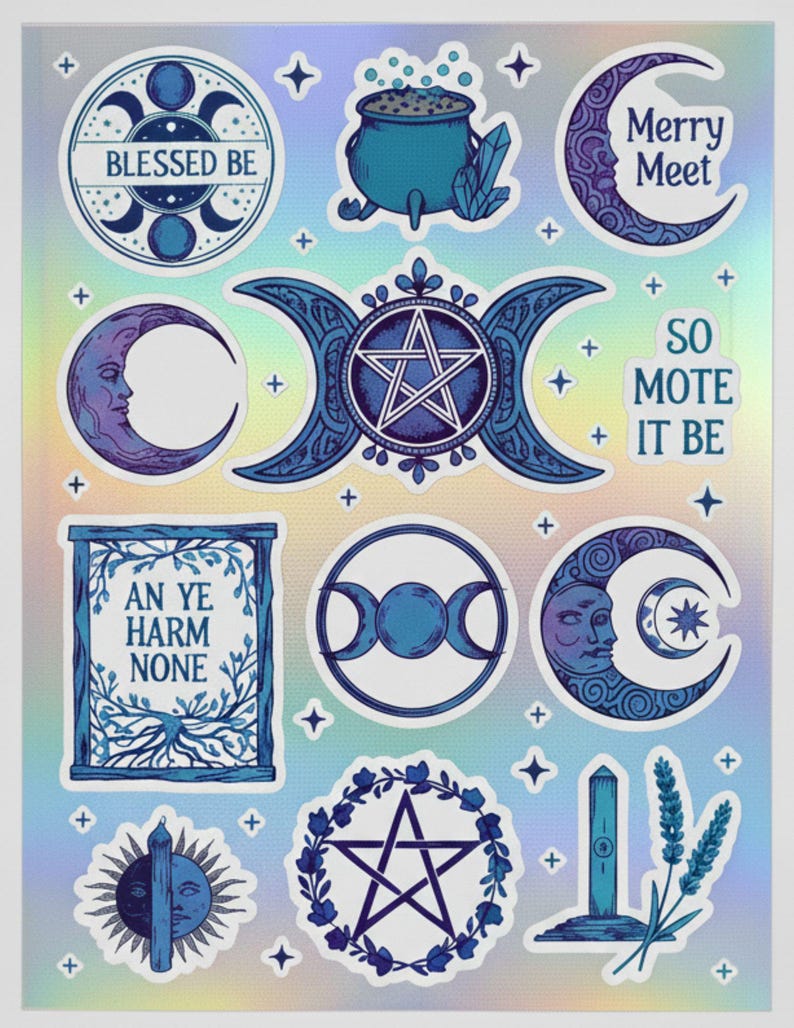 Wiccan Sticker Pack Digital Download | Holographic Witchy Stickers ...